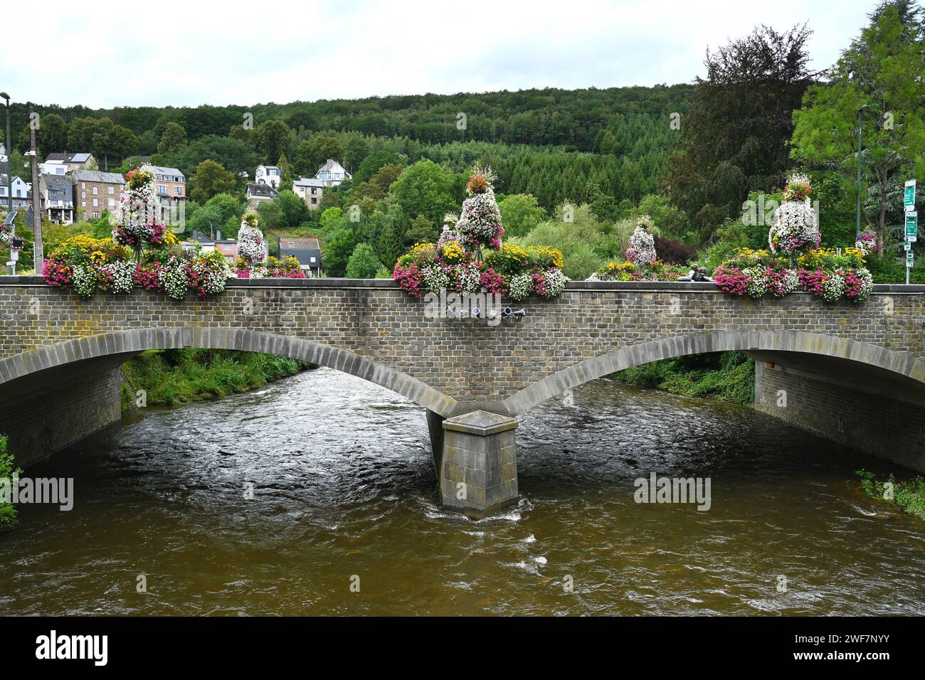 Floral Bridge over the Ambleve river near Trois-Ponts Stock Photo - Alamy