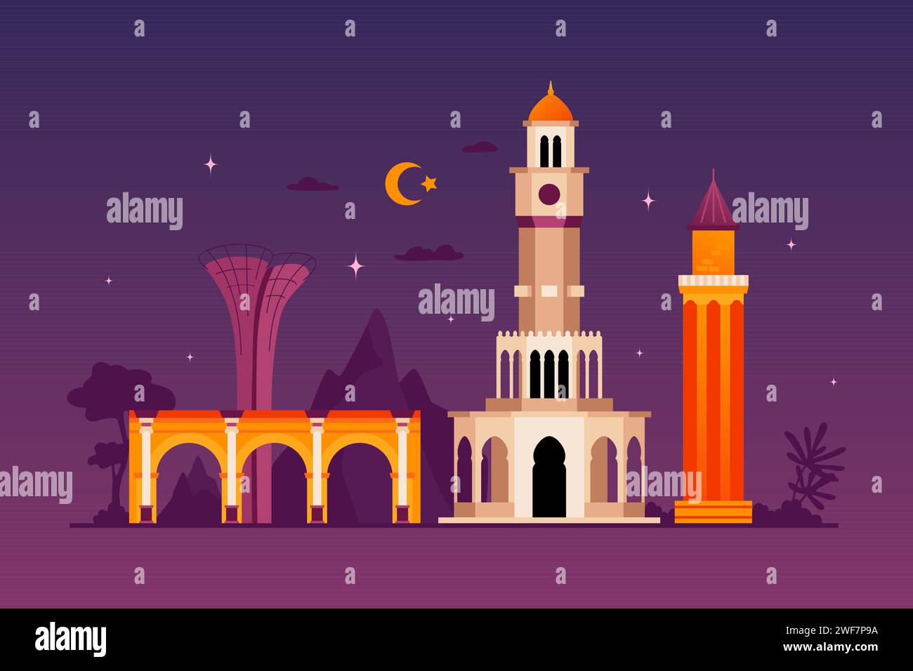 Night beauty of Turkey - modern colored vector illustration Stock ...