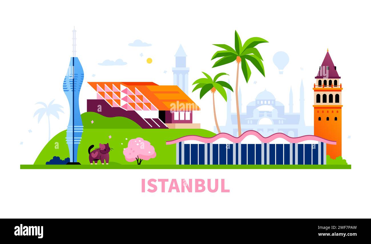 Sights of Istanbul - modern colored vector illustration Stock Vector ...
