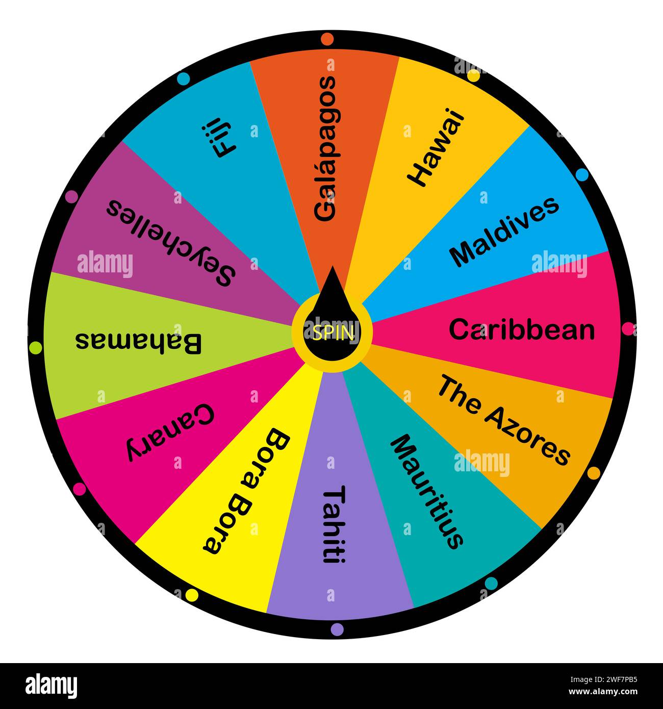 Wheel of fortune game with options to choose between the most touristic ...