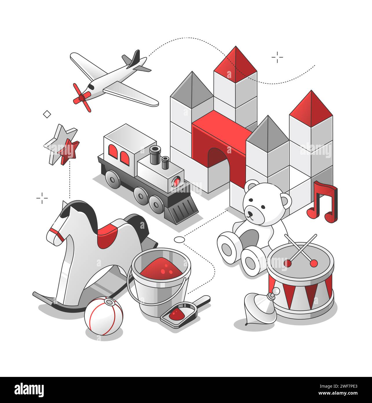 Kids toys - isometric black and red line illustration Stock Vector ...