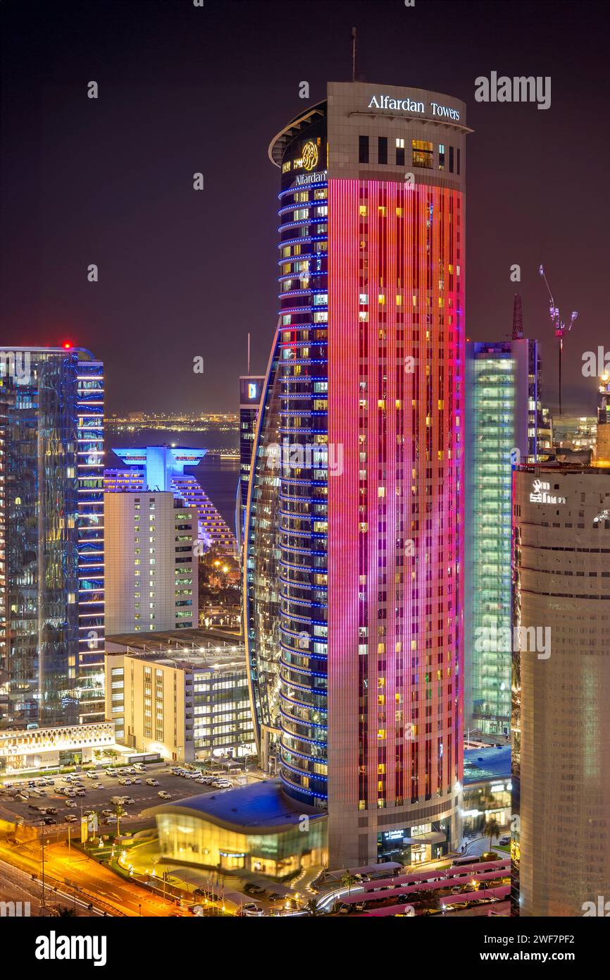 Alfardan Towers in Qatar West Bay area. Glassed skyscraper in Doha ...