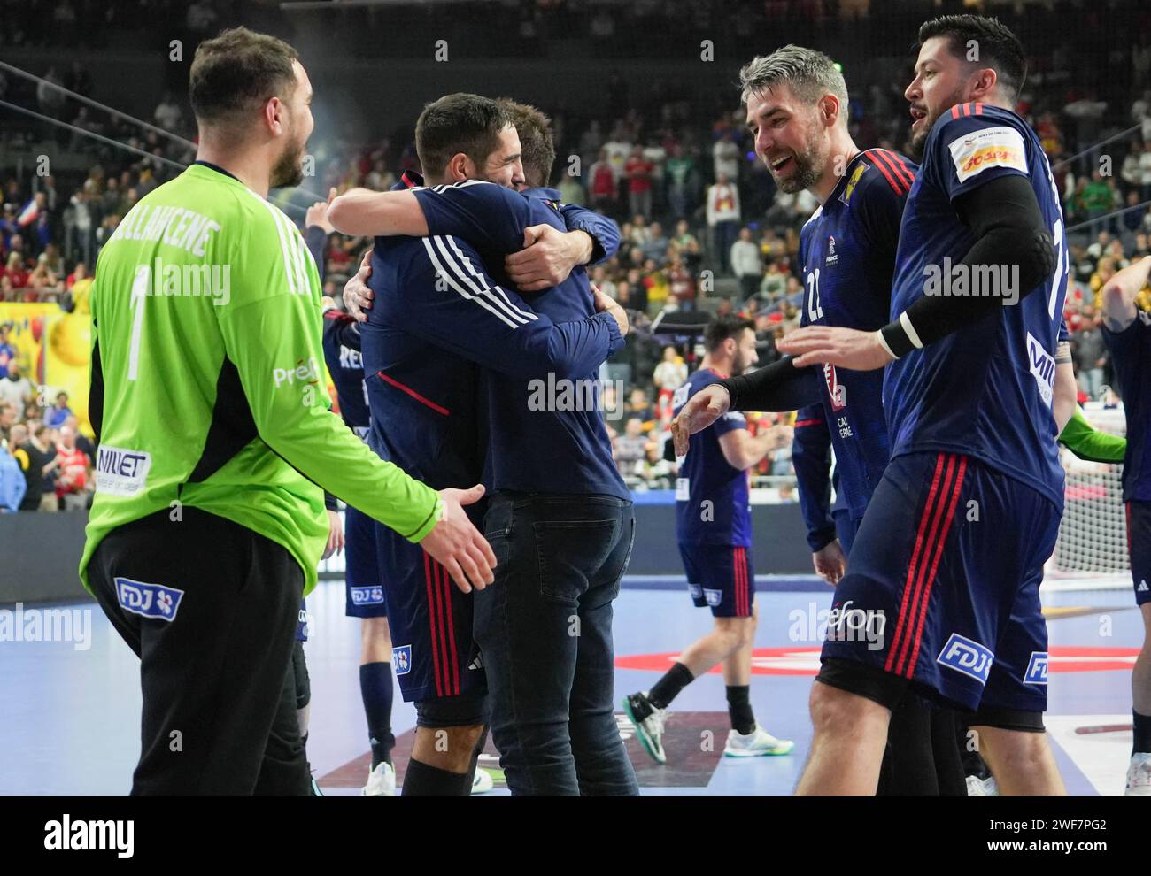 Cologne, Germany. 28th Jan, 2024. Samir Bellahcene, Nikola Karabatic ...