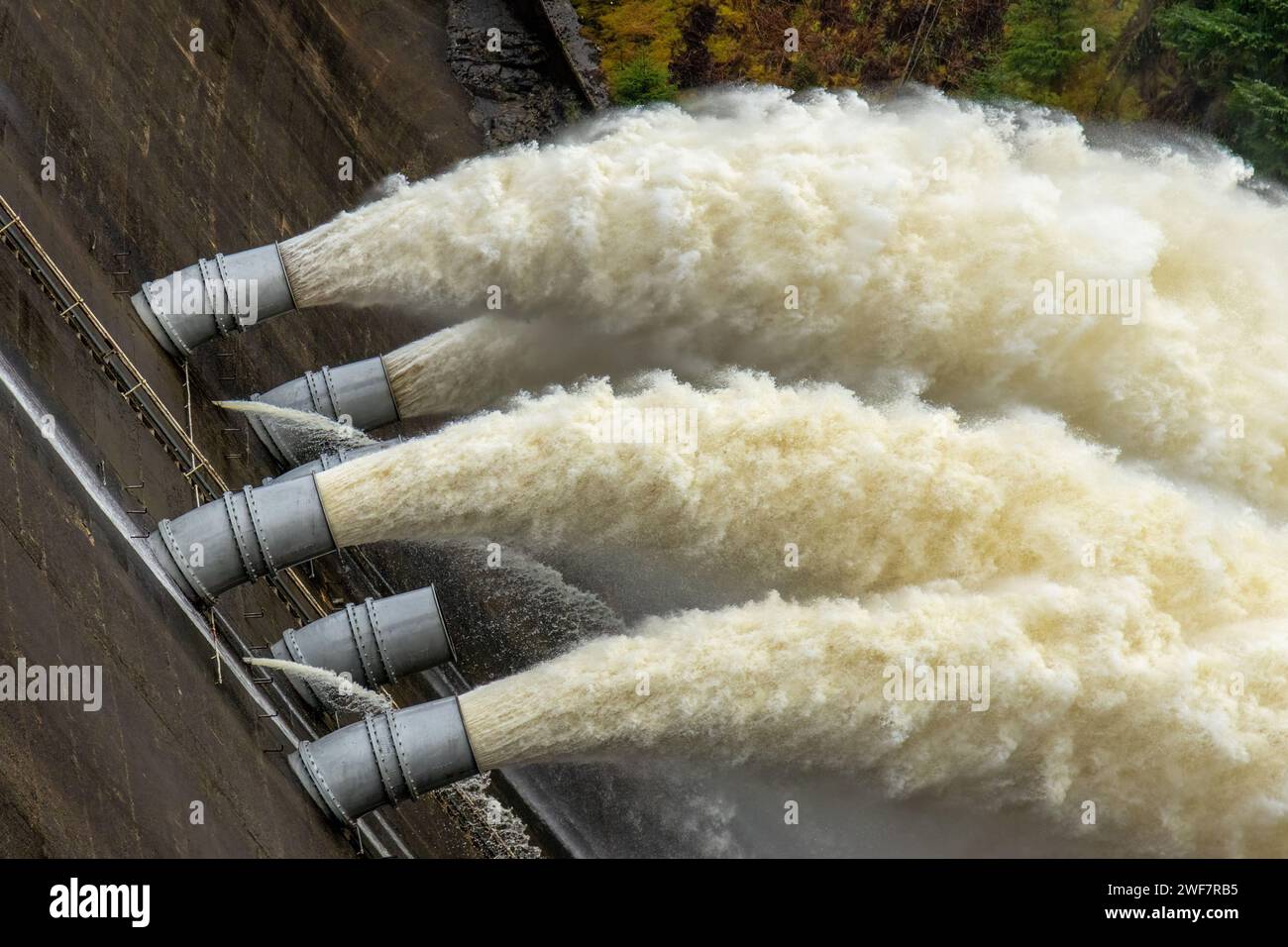 Laggan dam with the power of water flowing through the pipes Stock ...