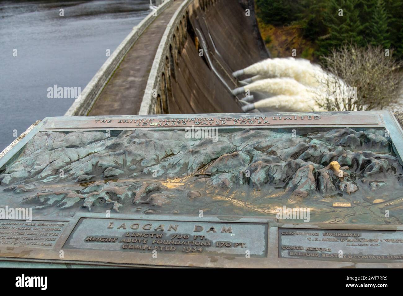 Laggan dam with the power of water flowing through the pipes Stock ...