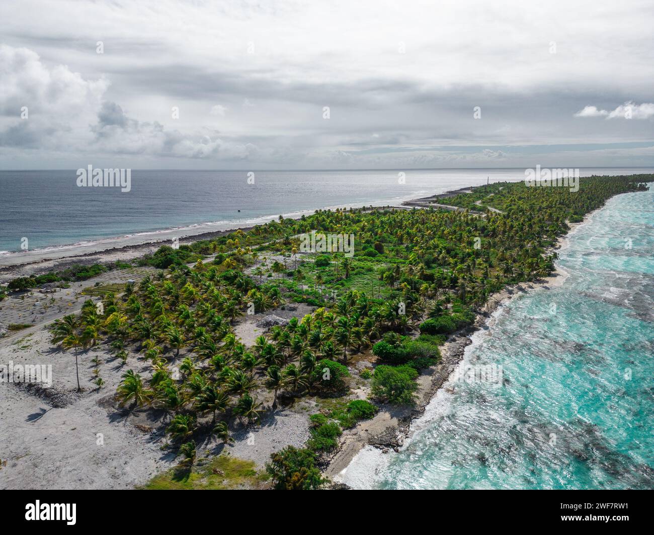 Drone photograph of Fakarava coral atoll in French Polynesia. North ...