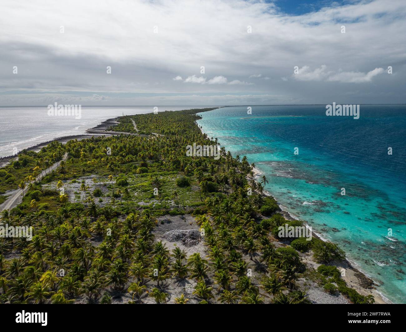 Drone photograph of Fakarava coral atoll in French Polynesia. North ...