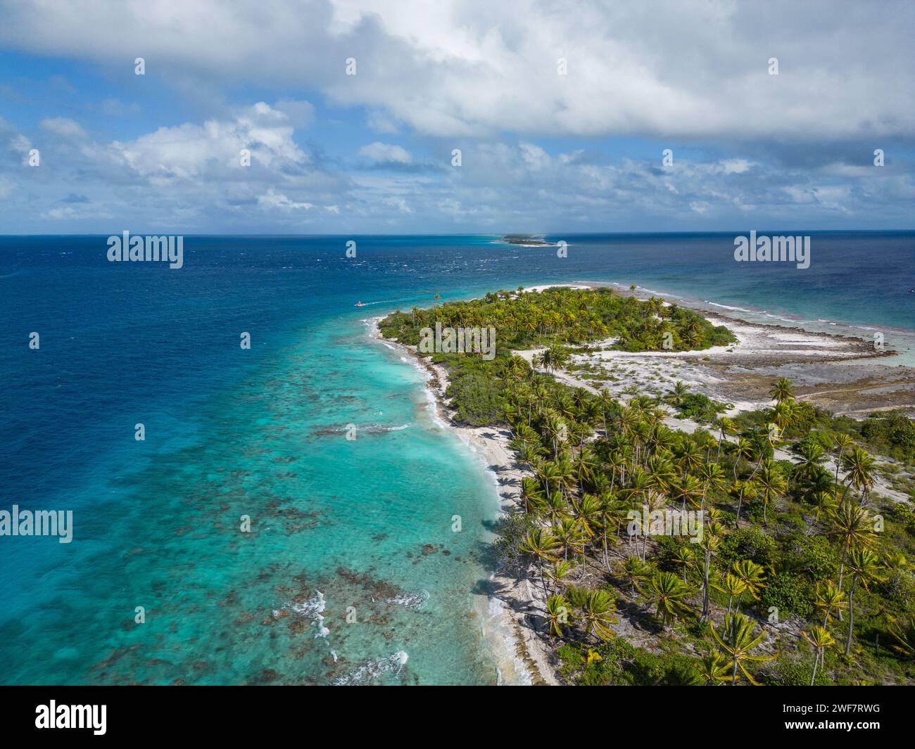 Drone photograph of Fakarava coral atoll in French Polynesia. North ...