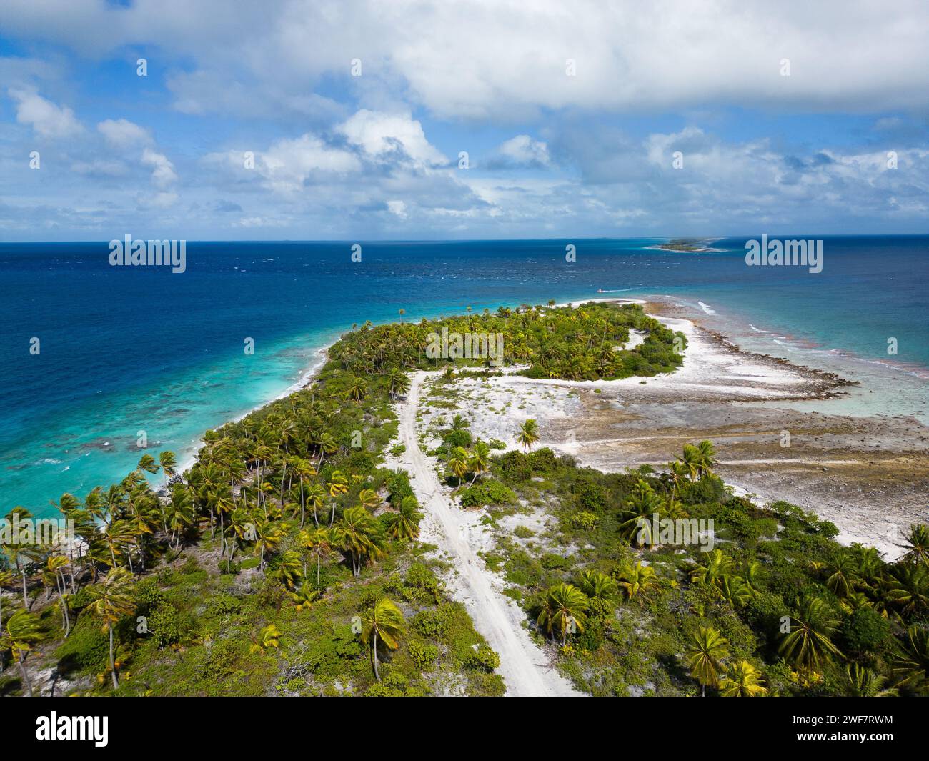 Drone photograph of Fakarava coral atoll in French Polynesia. North ...