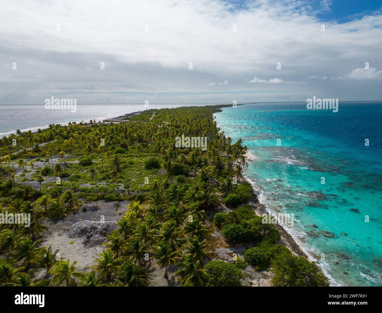 Drone photograph of Fakarava coral atoll in French Polynesia. North ...