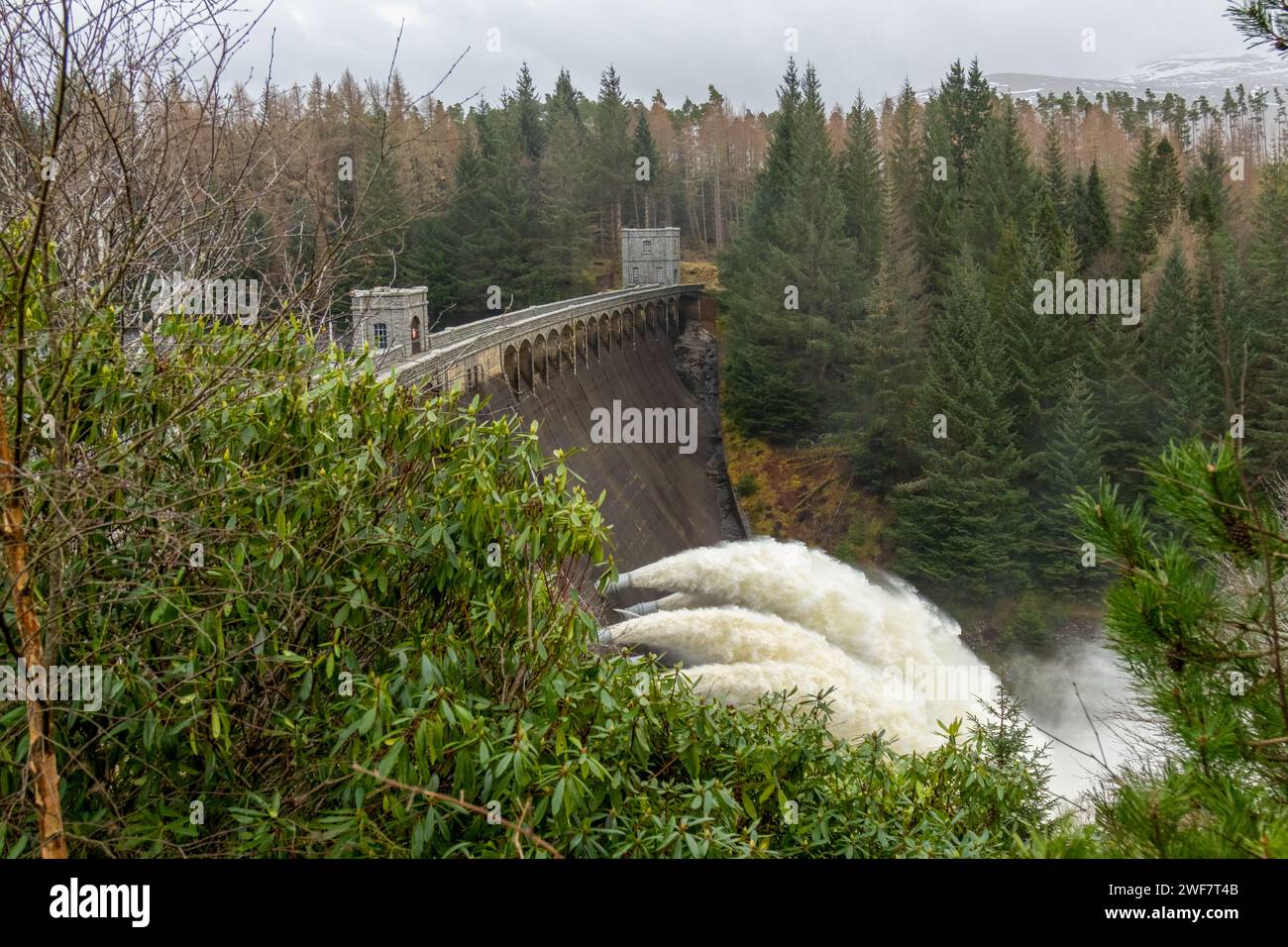 Laggan dam with the power of water flowing through the pipes Stock ...