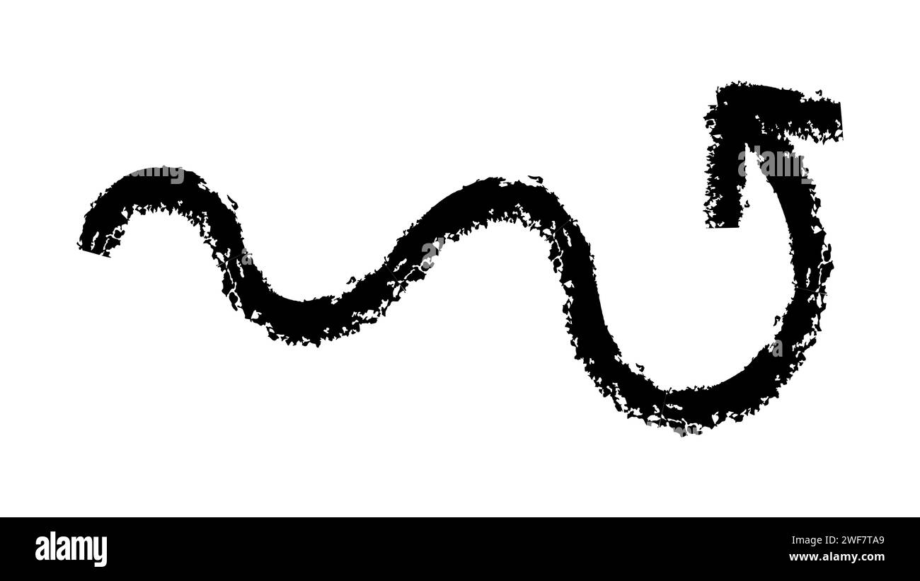 Hand drawn crayon chalk charcoal line arrows set. curvy and wavy arrows ...