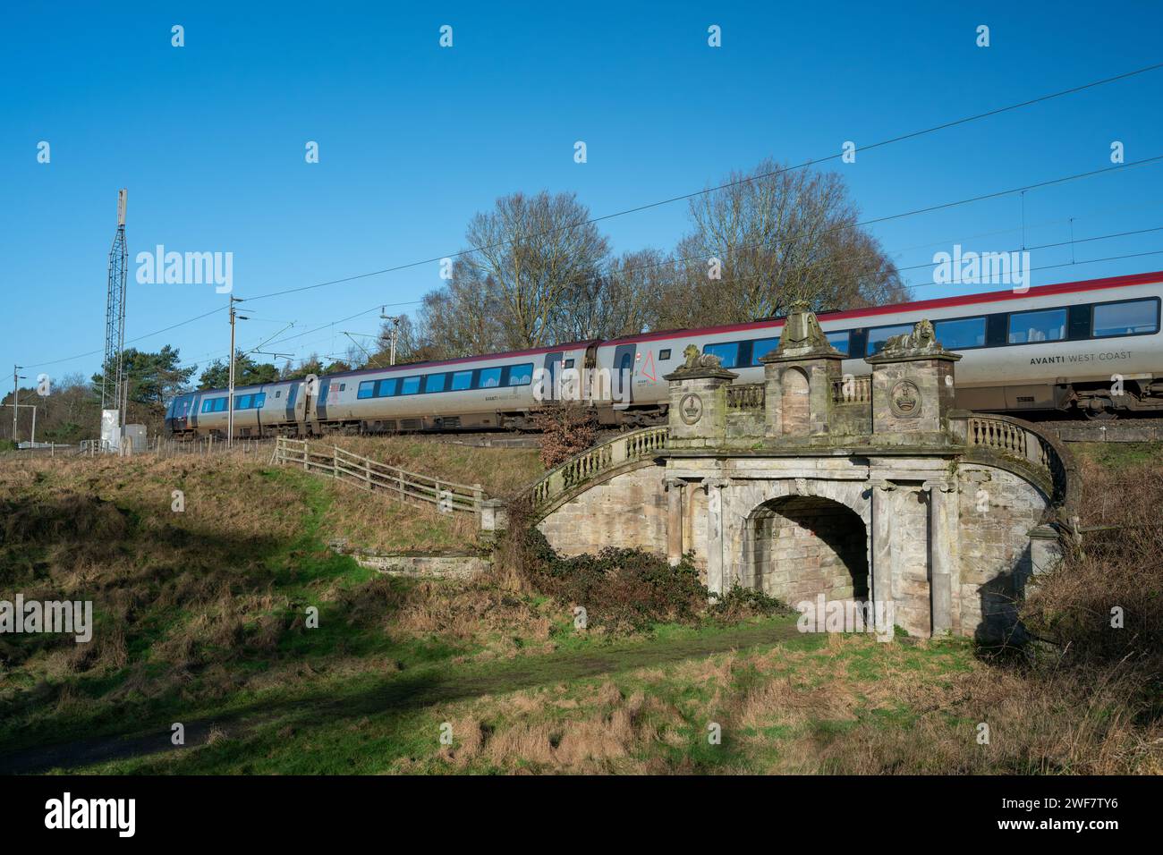COLWICH, STAFFORDSHIRE, ENGLAND. JANUARY 2024. Avanti train travelling ...