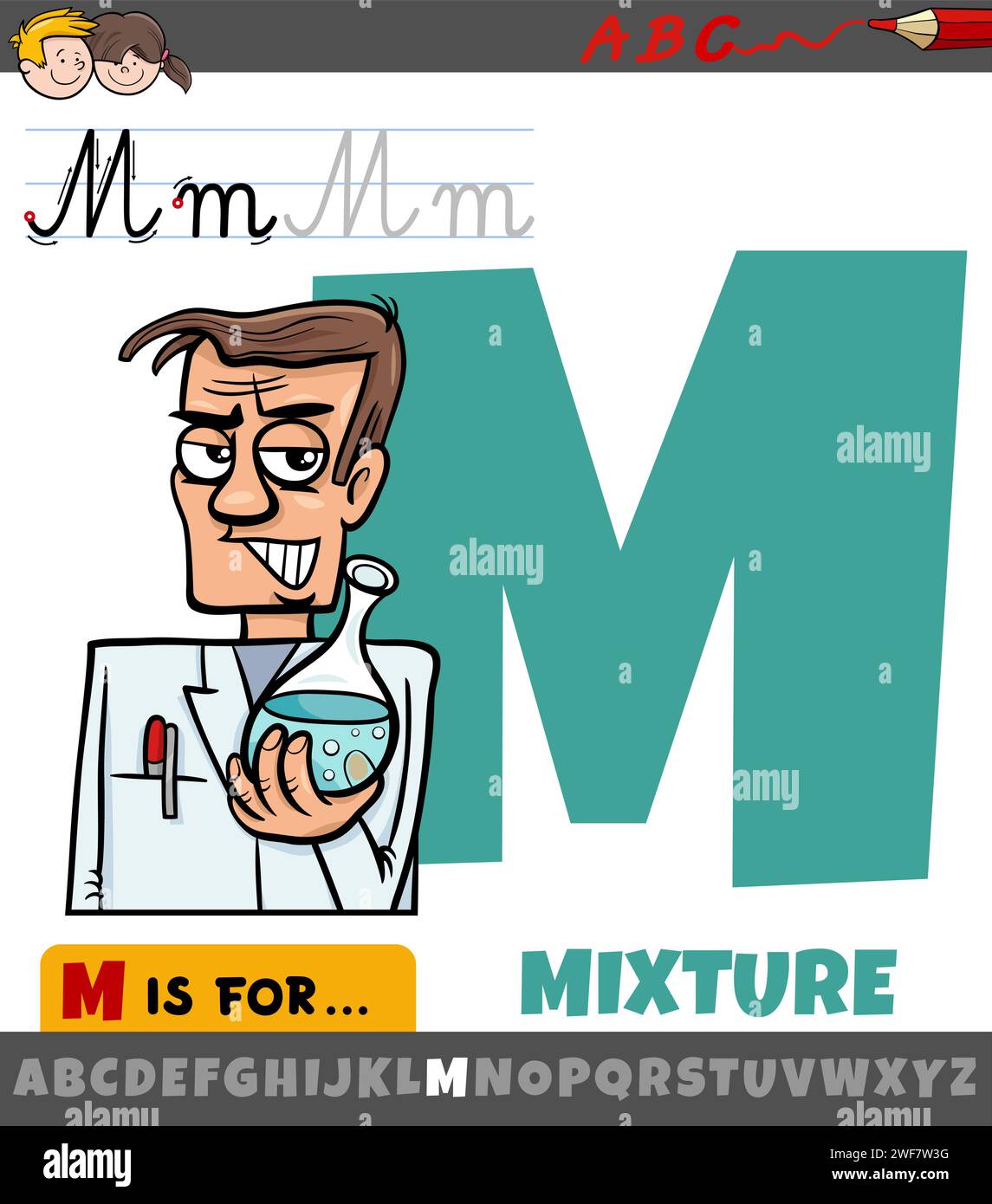 Educational cartoon illustration of letter M from alphabet with mixture ...