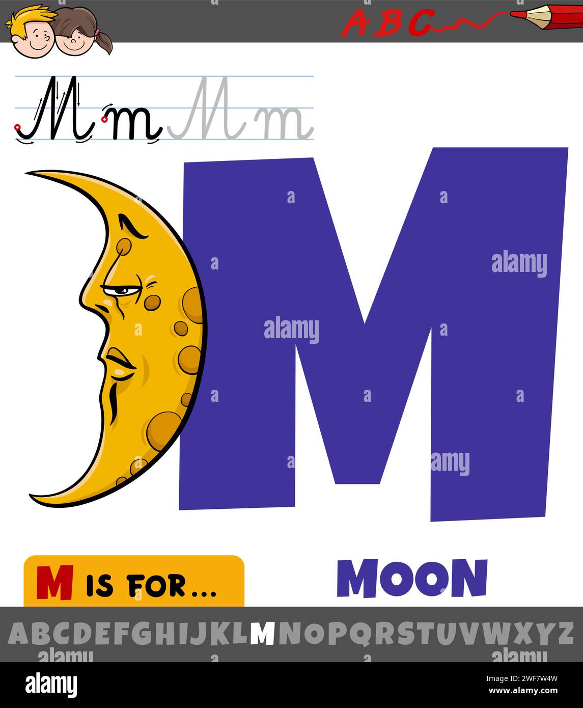 Educational cartoon illustration of letter M from alphabet with comic ...