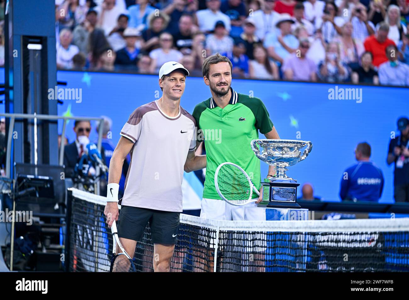 Jannik Sinner and Daniil Medvedev during the Australian Open AO 2024 men's final Grand Slam ...