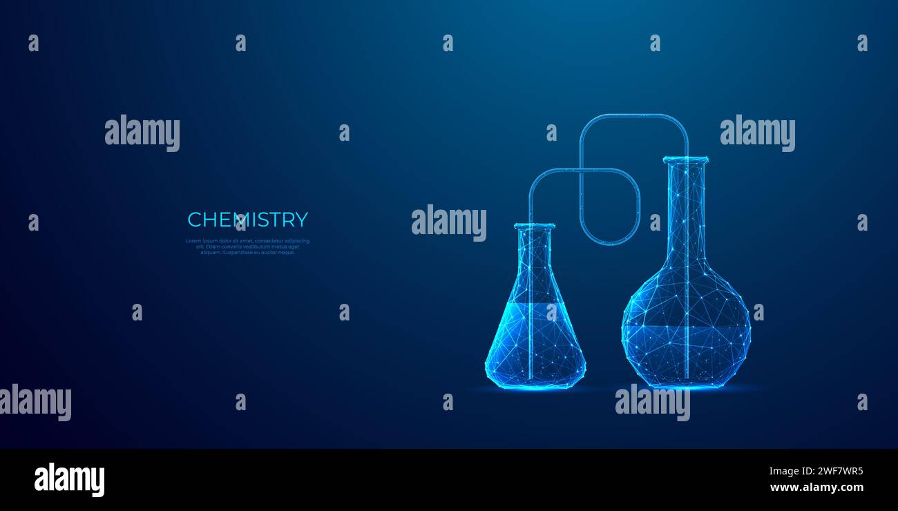 Chemistry equipment. Abstract laboratory beakers with glasses tube ...