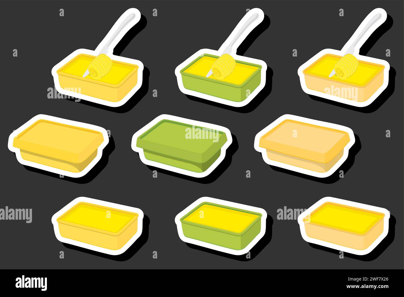 Illustration on theme big colored set different types creamy butter ...