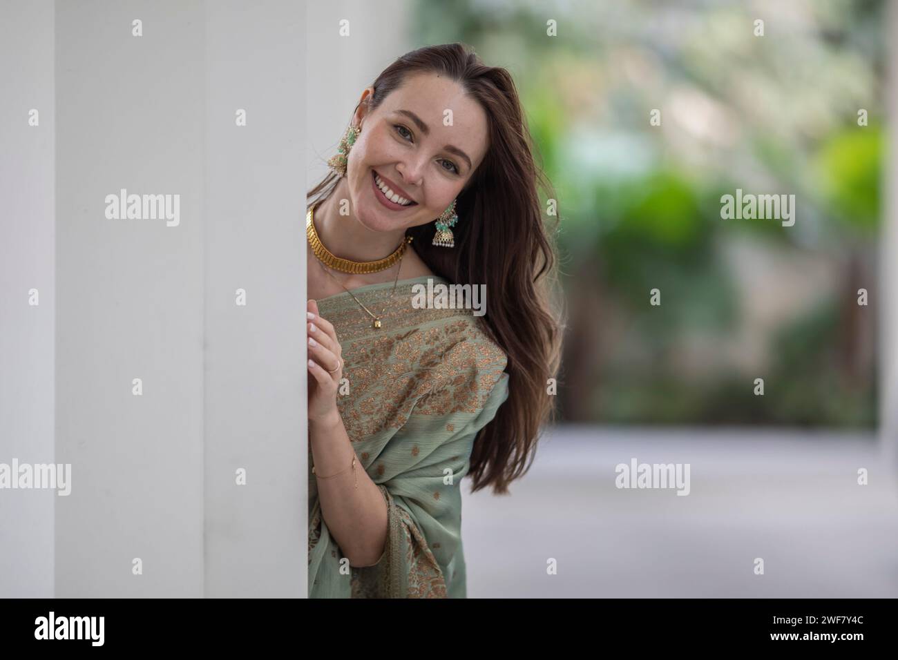 Dhaka, Bangladesh. 28th Jan, 2024. Katerina Khramova poses for photos in a saree during the 22nd ...