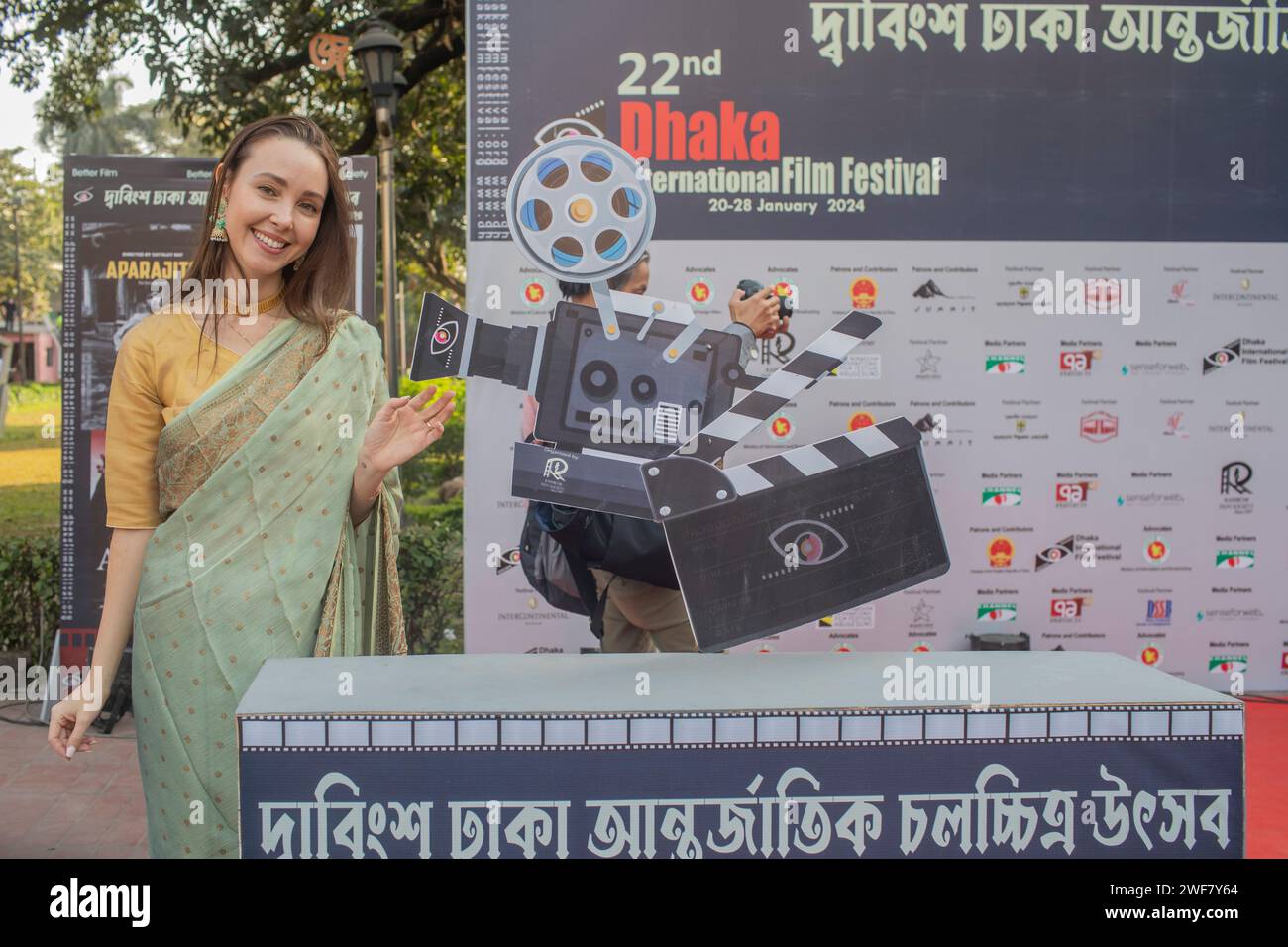 Dhaka, Bangladesh. 28th Jan, 2024. Katerina Khramova seen wearing a saree as she attends the ...