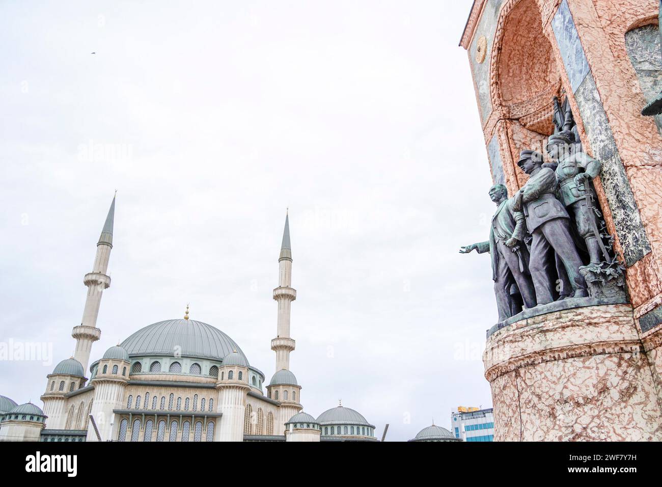 The Taksim Square Mosque in front of Republic Monument Istanbul Turkey ...