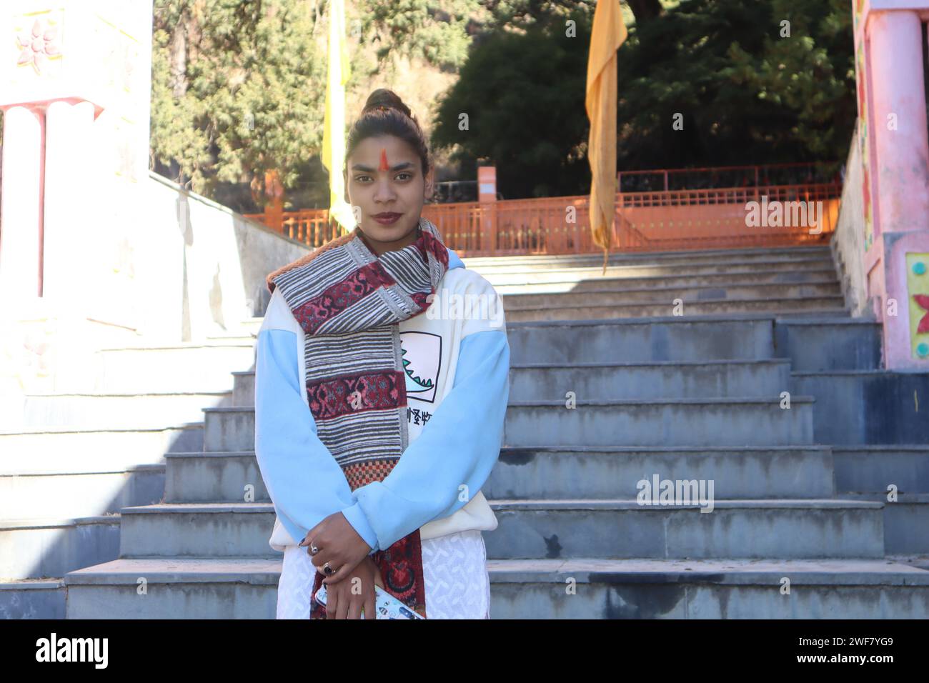 Picture of himalayan adult girl with national backround Stock Photo - Alamy