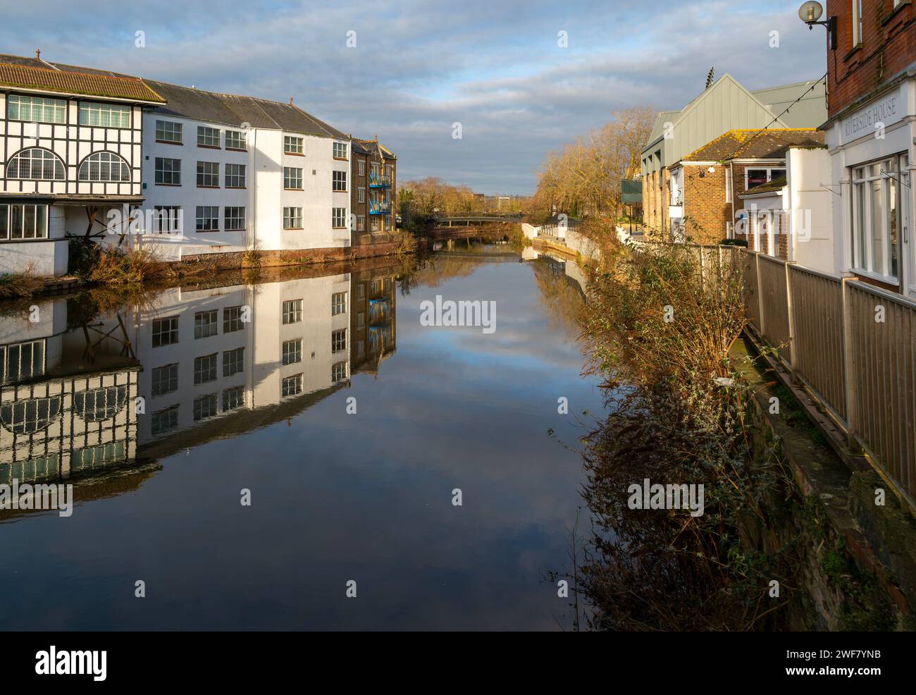 Reflection of buildings in water of River Tone, Dellers Wharf, Taunton ...