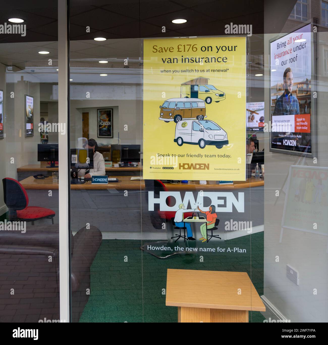 Glass window of Howden Insurance office shop, Taunton, Somerset ...