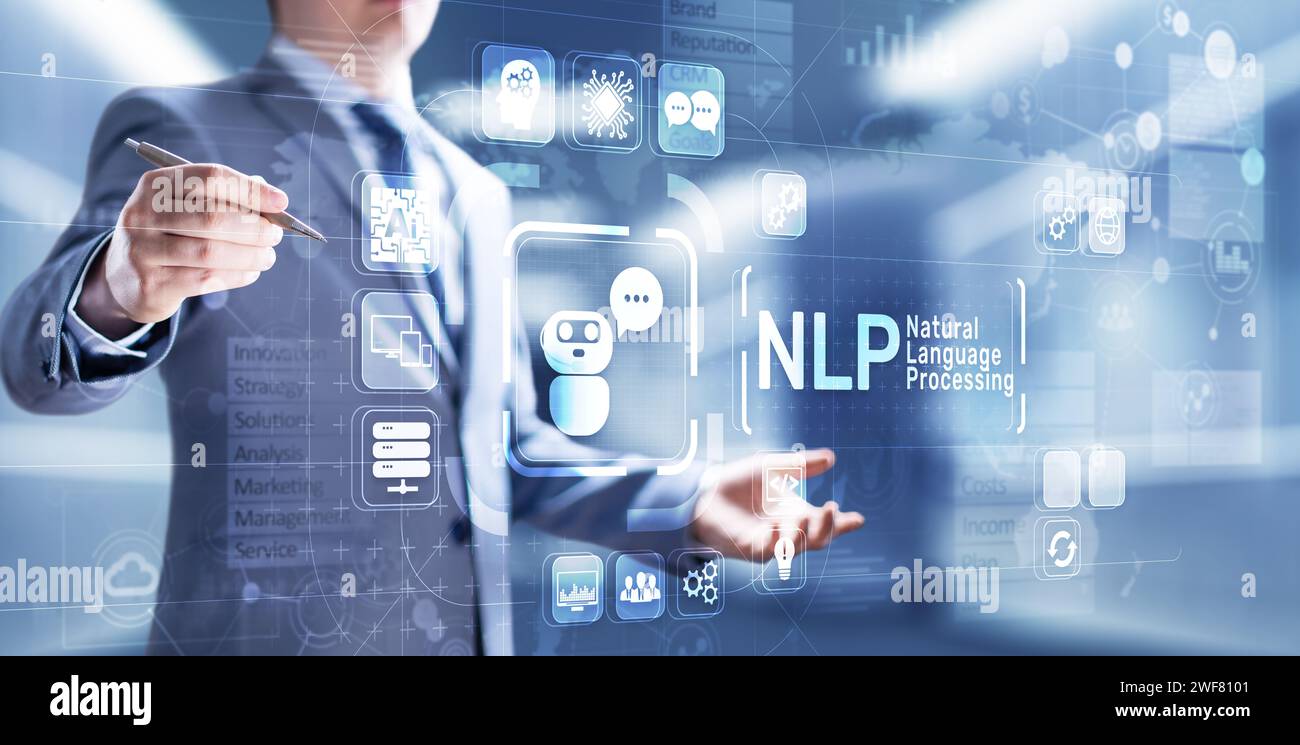 NLP natural language processing cognitive computing technology concept on virtual screen Stock ...
