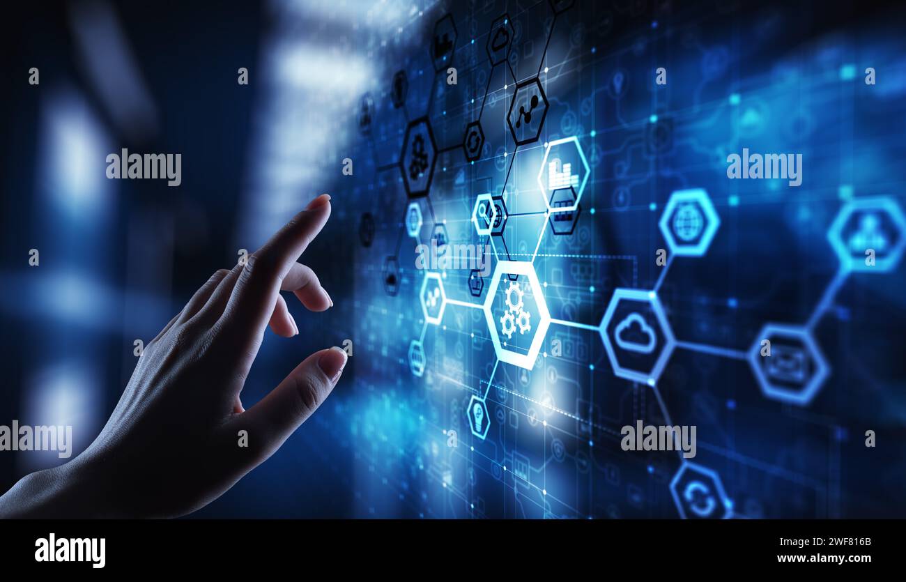 Automation system structure on virtual screen. Smart manufacturing ...