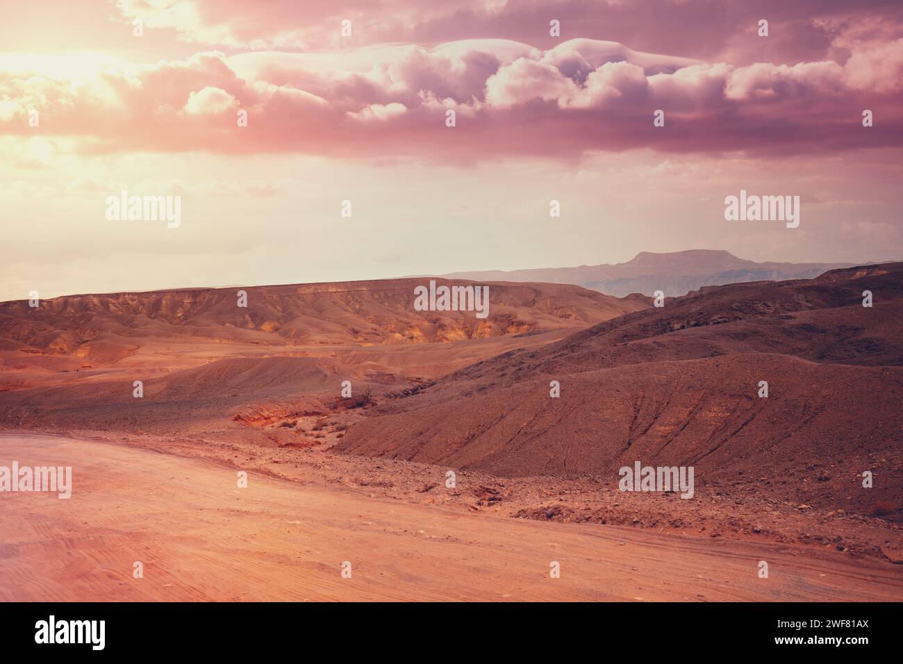 Mountain nature landscape. Desert in early morning. Beautiful sunrise ...