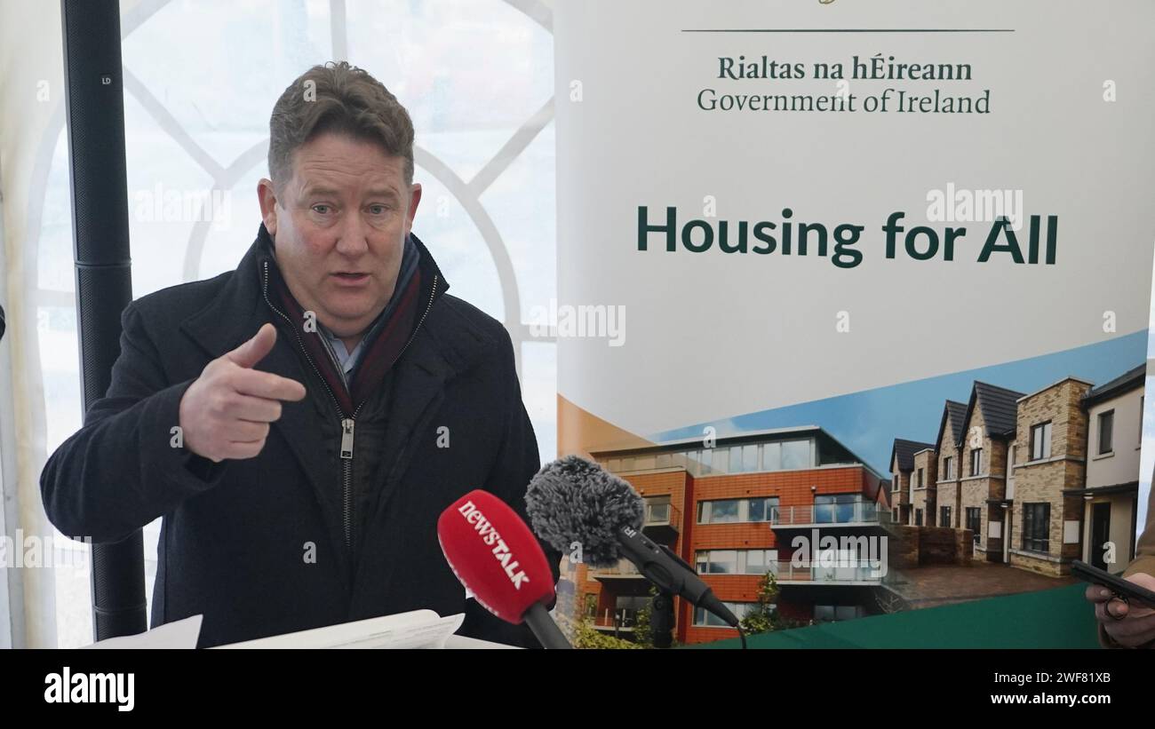 Minister for Housing Darragh O'Brien speaking at the opening of the ...