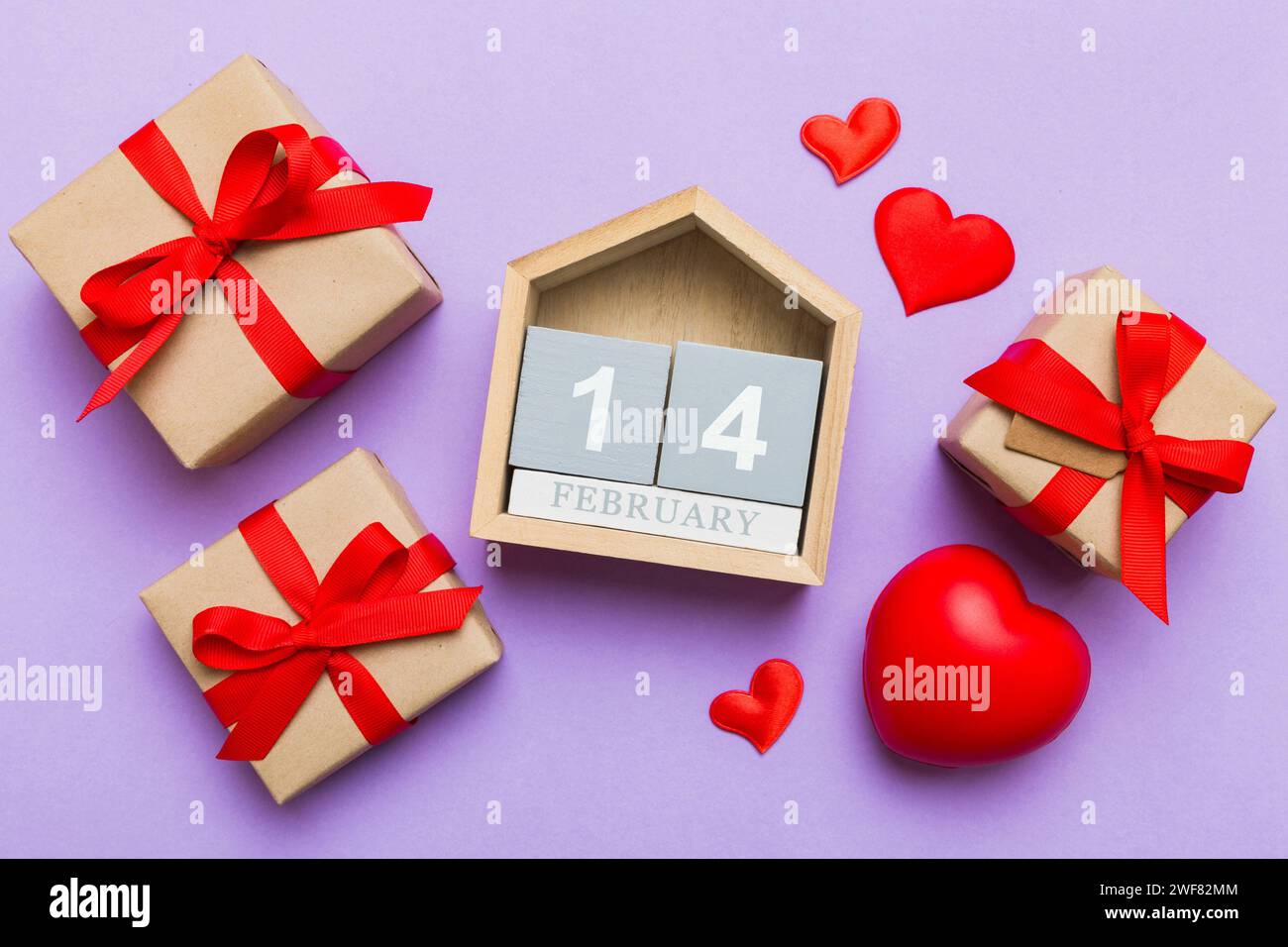 Valentine Day theme with wooden block calendar. Greeting card template ...