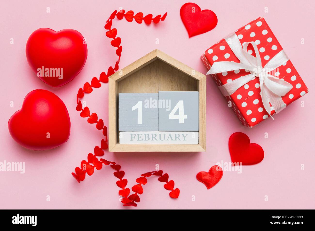 Valentine Day theme with wooden block calendar. Greeting card template ...