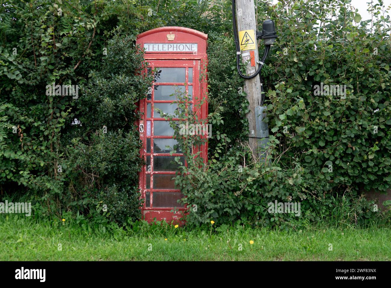 Abandoned and overgrown red telephone box in the landscape Stock Photo ...
