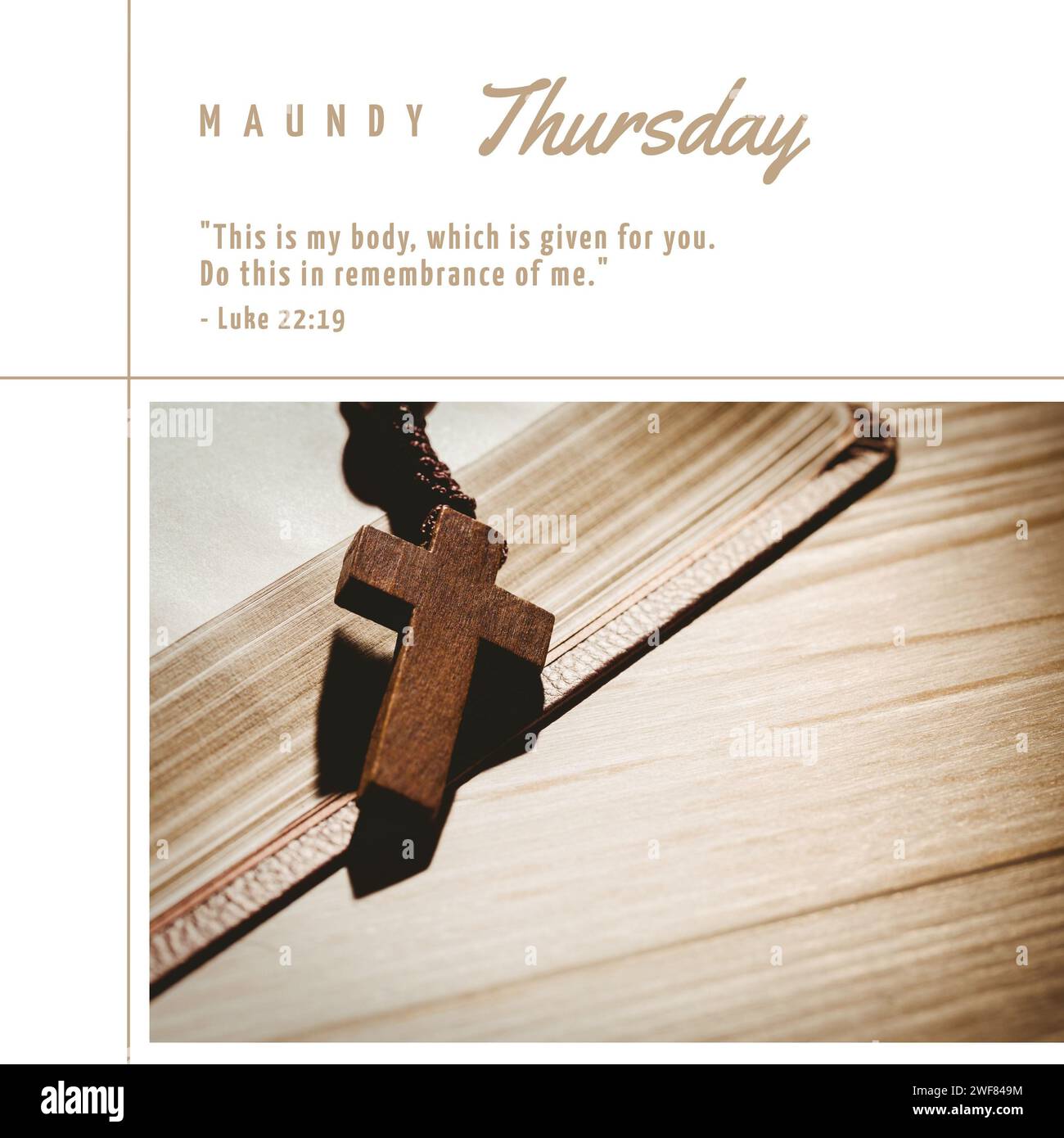 Composition of maundy thursday text over rosary and holy bible on white ...