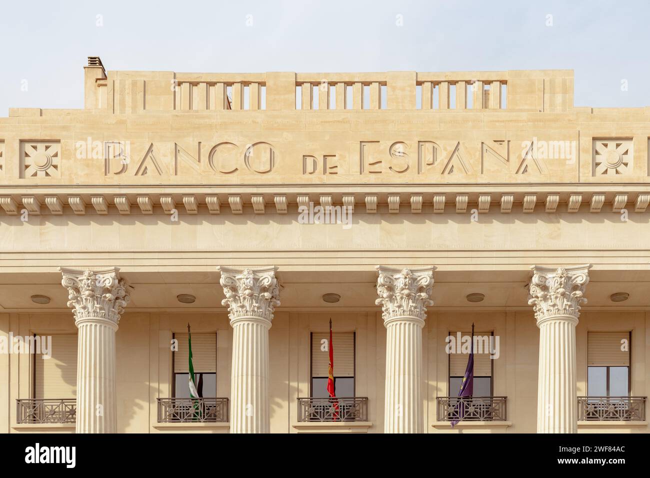Malaga, Spain- 26-01-2024: The classical architecture of Banco de ...