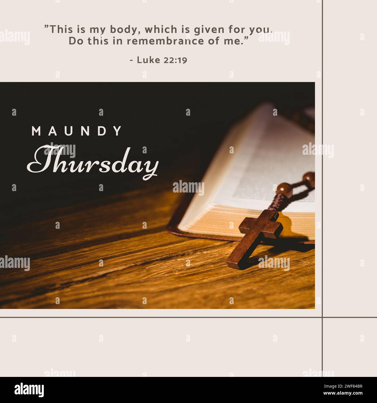 Composition of maundy thursday text over rosary and holy bible on white ...