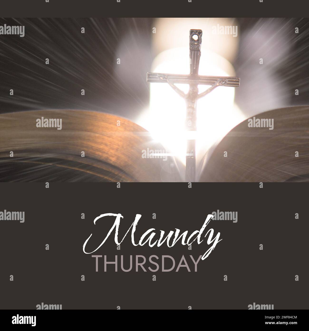 Composition of maundy thursday text over cross with holy bible and ...