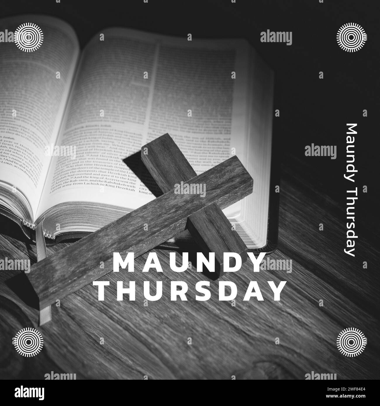 Composition of maundy thursday text over cross and holy bible Stock ...