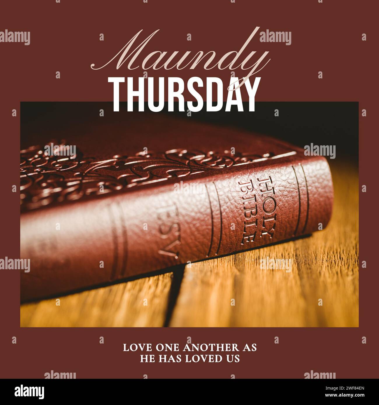 Composition of maundy thursday text over holy bible on brown background ...