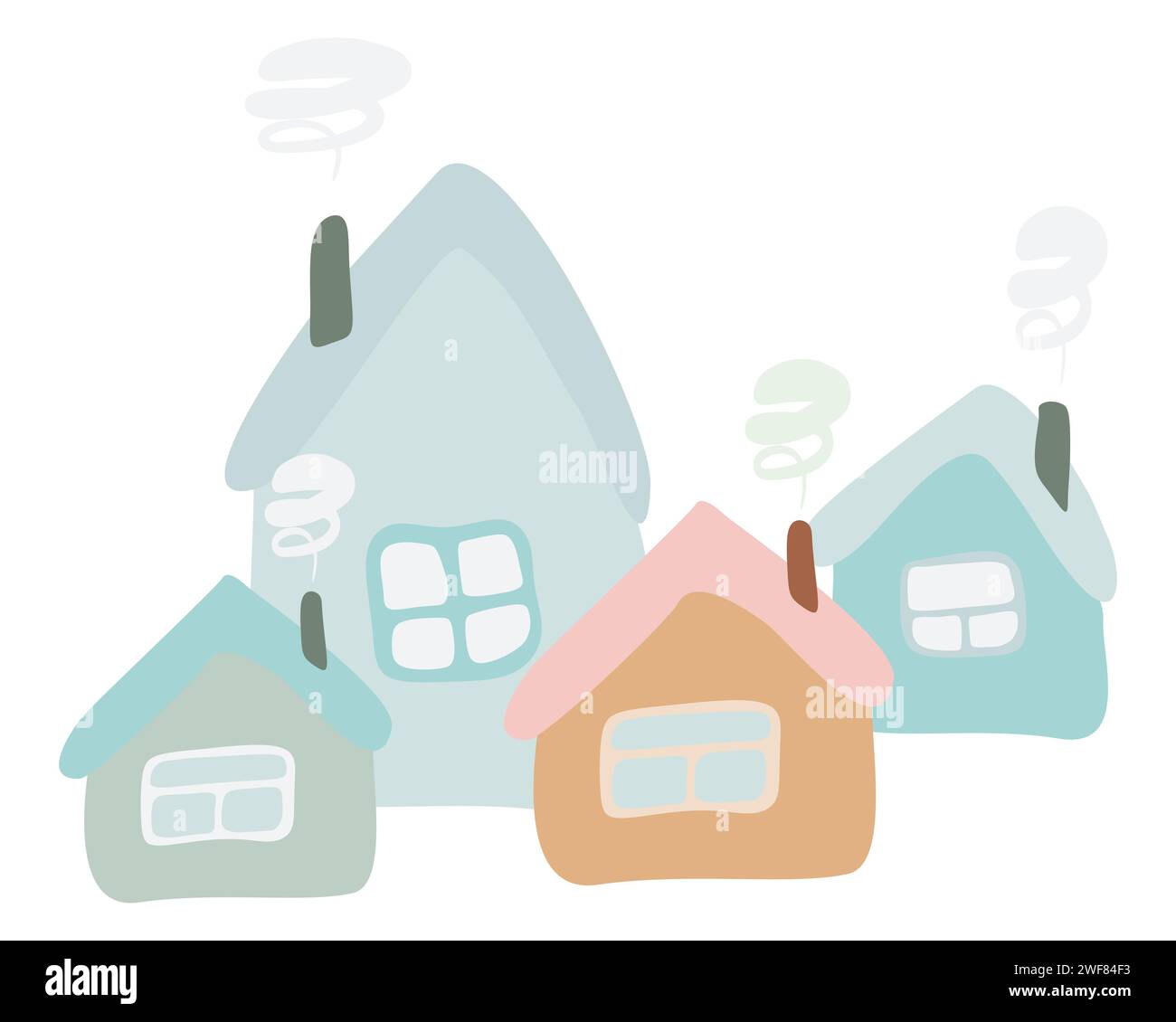 Set of Cute cartoon houses isolated on White. Vector Flat illustration ...