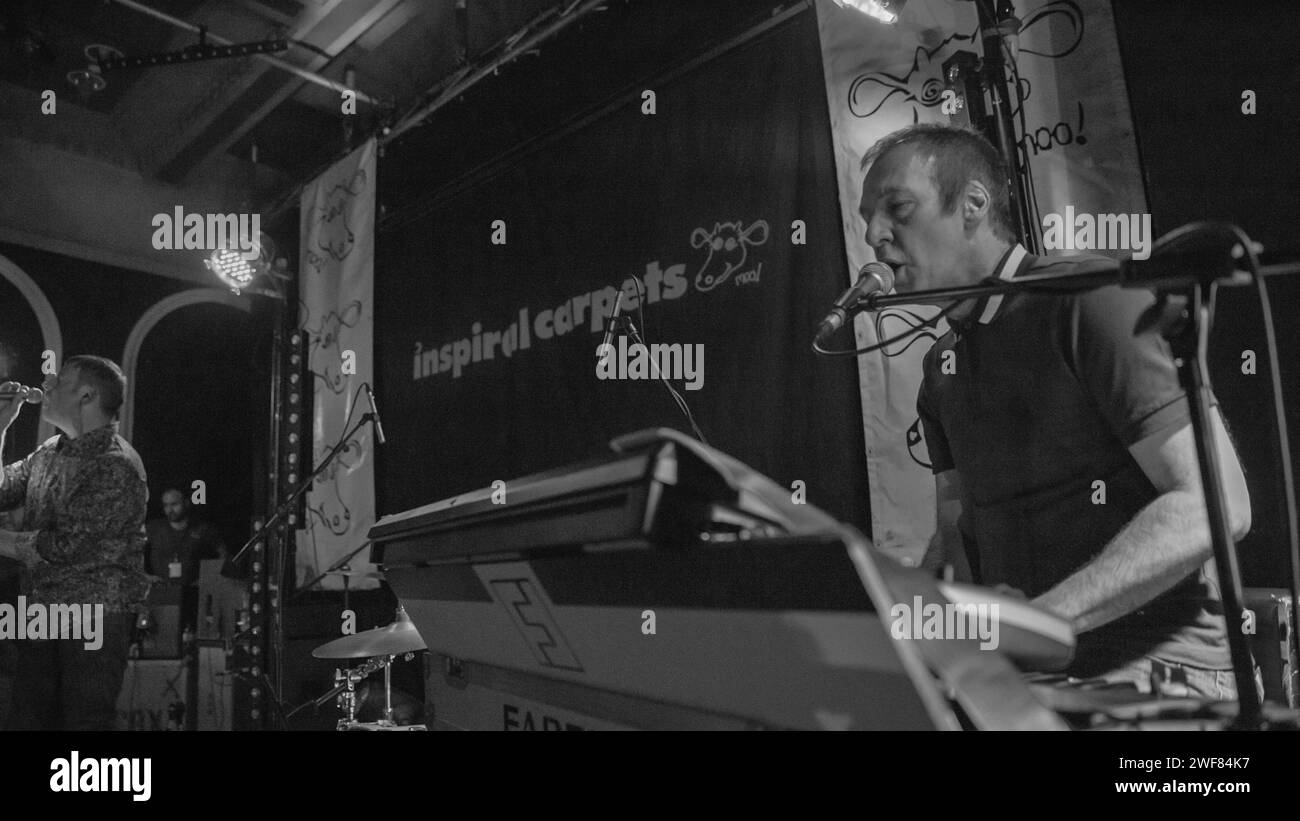 Clint Boon on keyboards and backing vocals, singing at the Inspiral ...