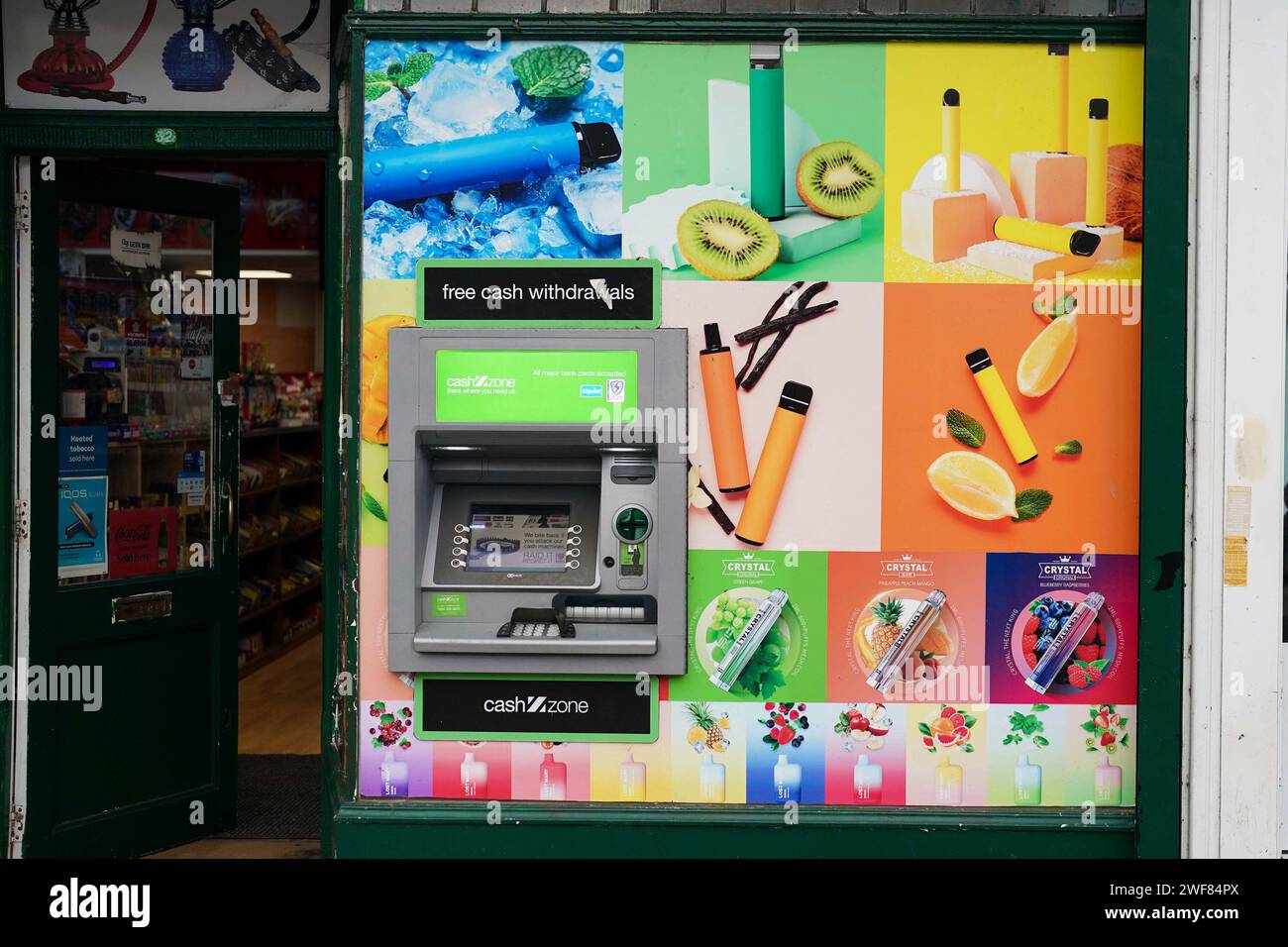 A display showing various vape products outside a store close to ...