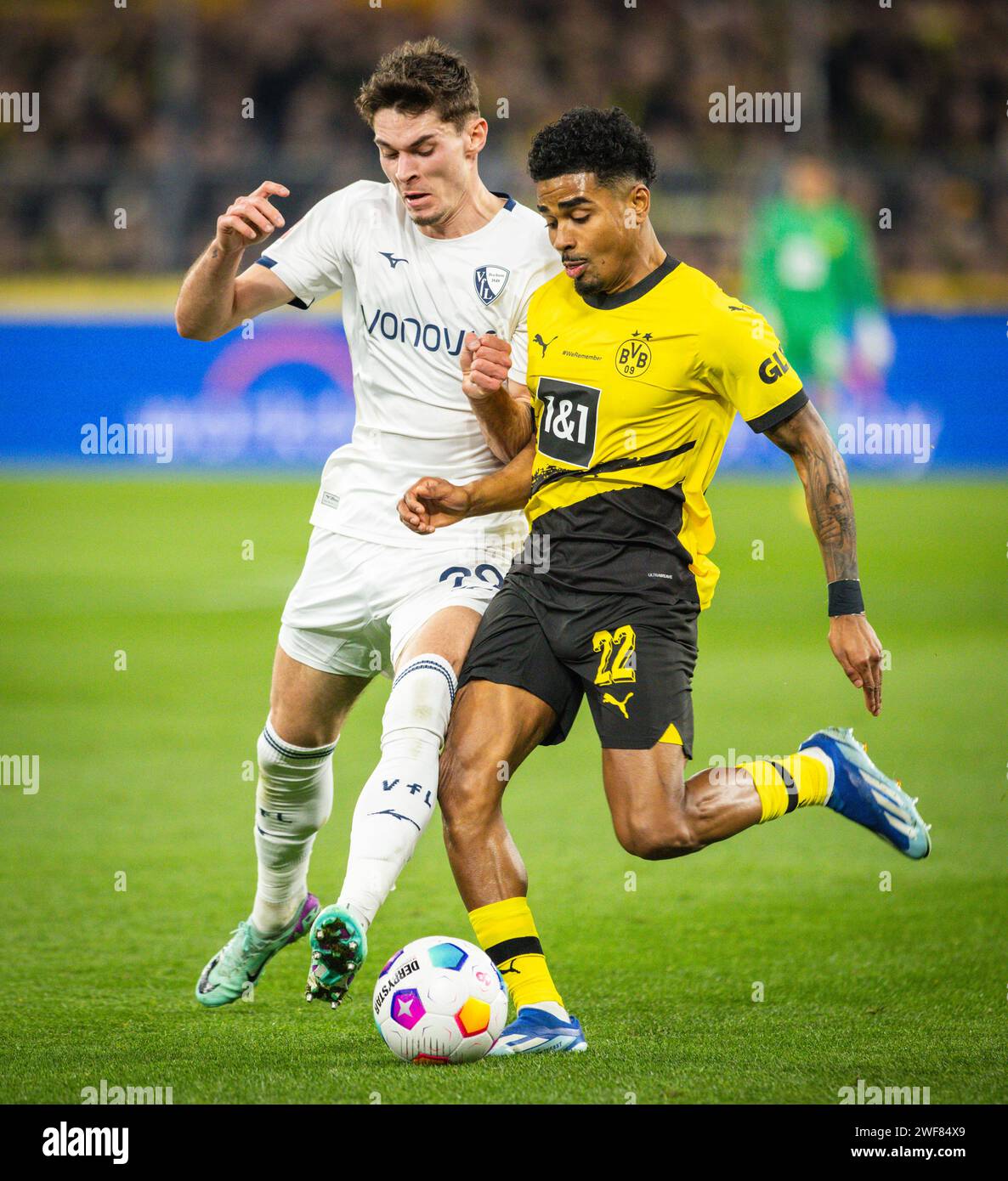 Dortmund, Germany. 28th Jan 2024. Ian Maatsen (BVB), Moritz Broschinski ...