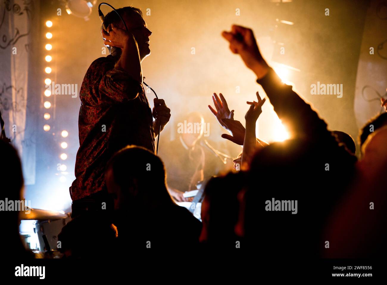 Stephen Holt, lead singer of the Inspiral Carpets, performing at their ...