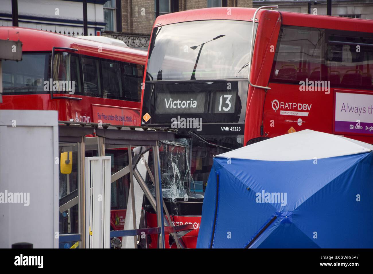 London, UK. 29th January 2024. Scene of the accident. A person was ...