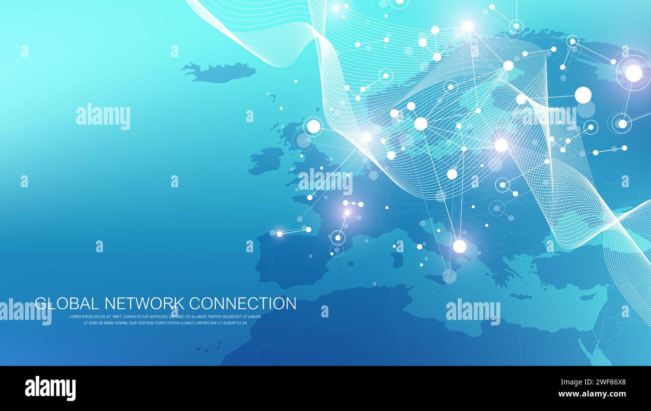 Global network connection banner design template. Header social network ...