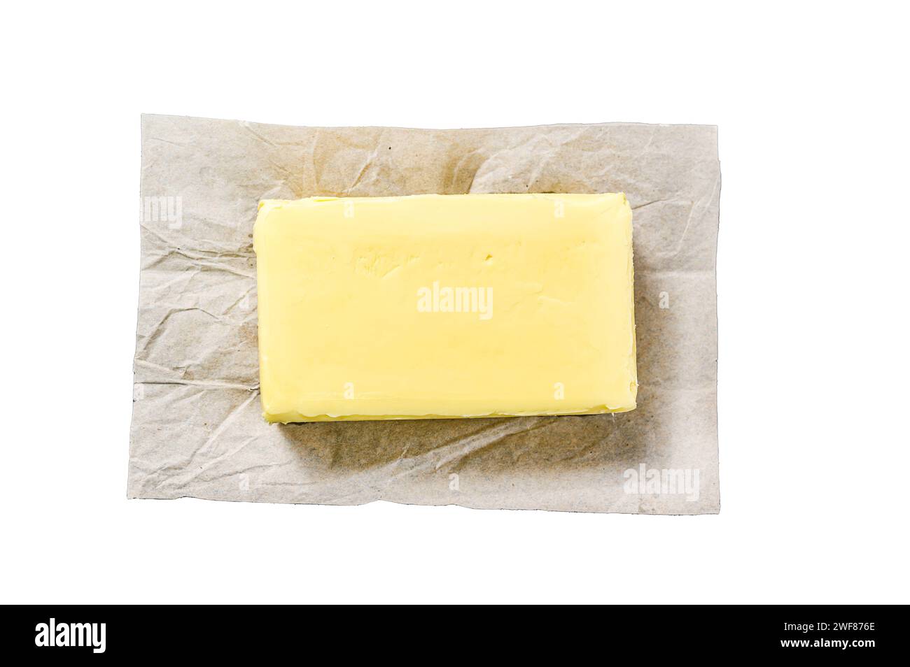 Butter on craft paper, dairy farm products. Isolated on white ...