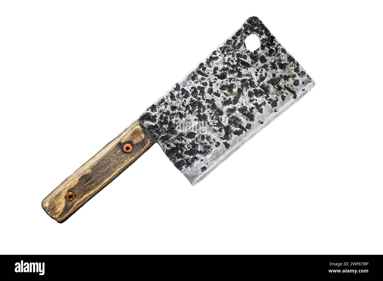 Vintage butcher meat cleaver. Isolated on white background. Top view ...